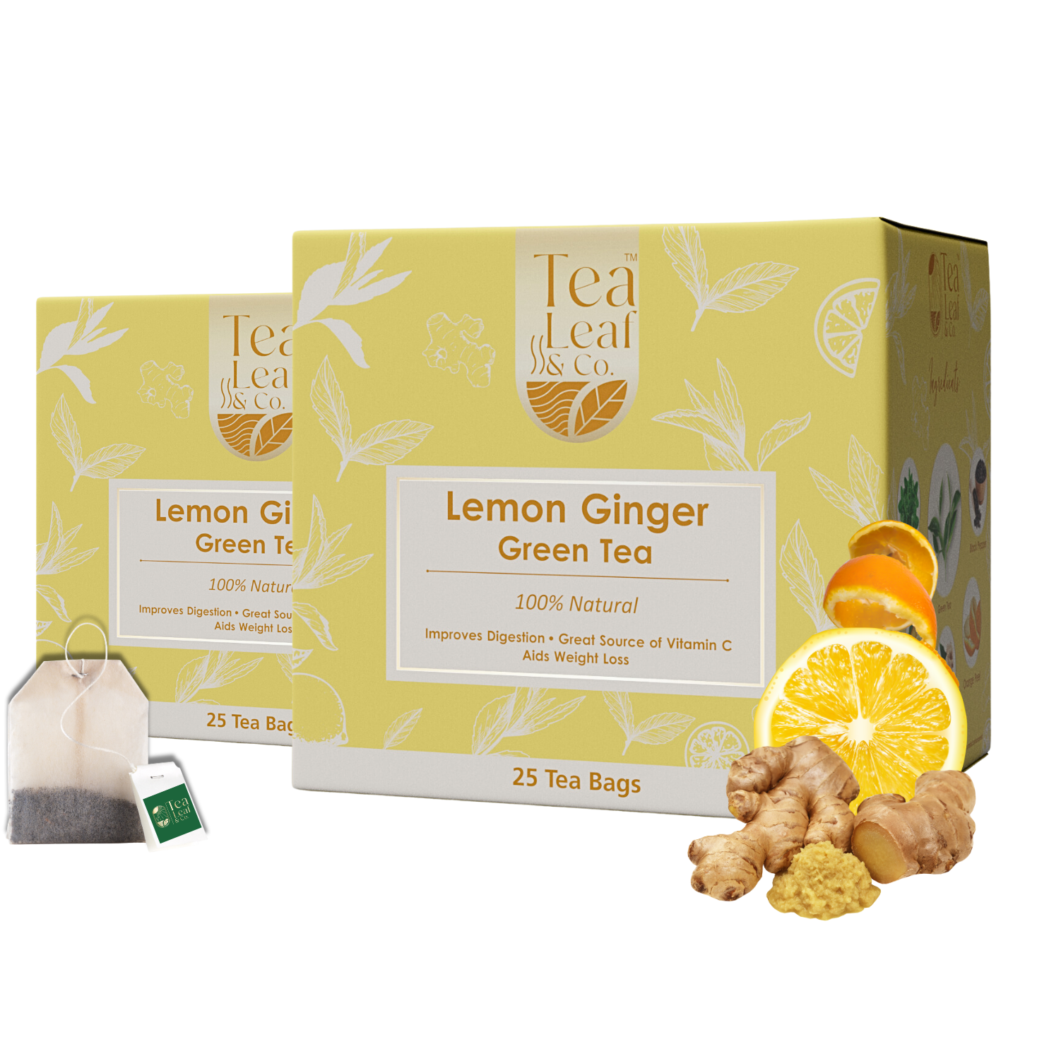 Lemon Ginger Green Tea - Digestive Aid & Vitamin C - 25 Tea Bags (Pack ...